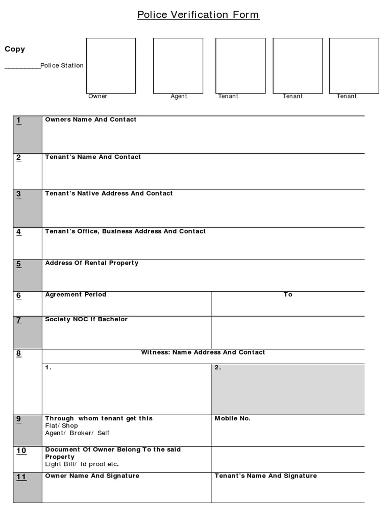 Police Verification Form for Tenants | PDF