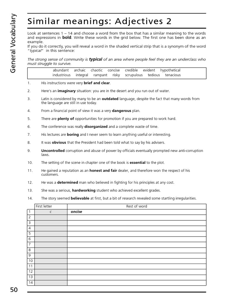 Concise Vocabulary Synonyms | PDF | Word | Linguistics