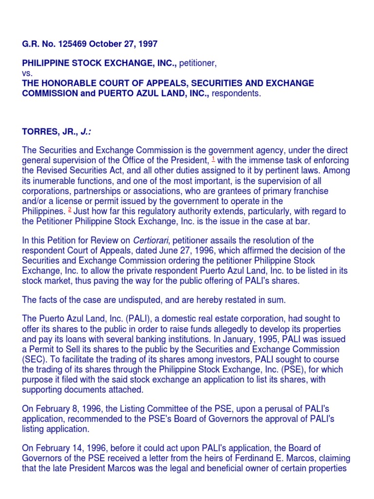 PSE Case Digest | PDF | Securities (Finance) | U.S. Securities And ...