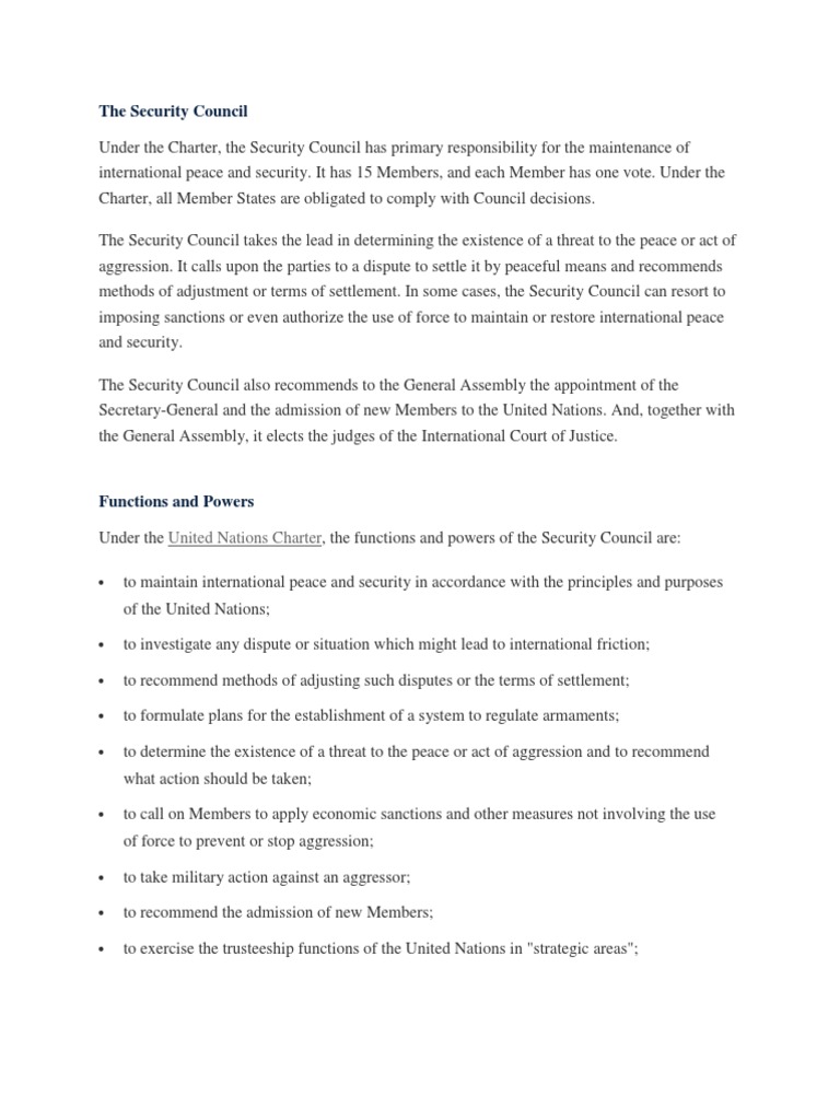 The Security Council: United Nations Charter | PDF