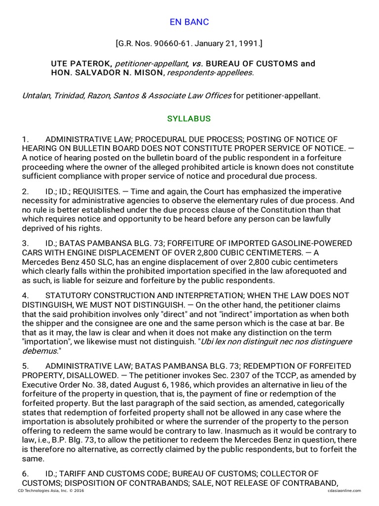 04.paterok v. Bureau of Customs | PDF | Due Process Clause | Asset ...