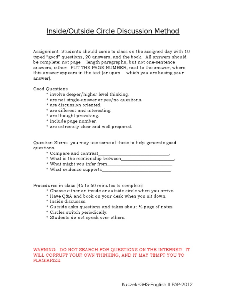 Inside Outside Circle Handout | PDF