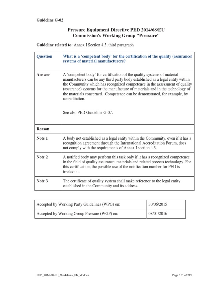 PED 2014 68 EU Guidelines KEY To Annex I or EN10204 Type Live | PDF ...
