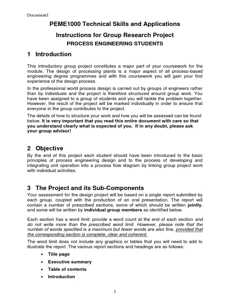 PEME 1000 Process Project Instructions 2014-15 | PDF | Hazards | Risk