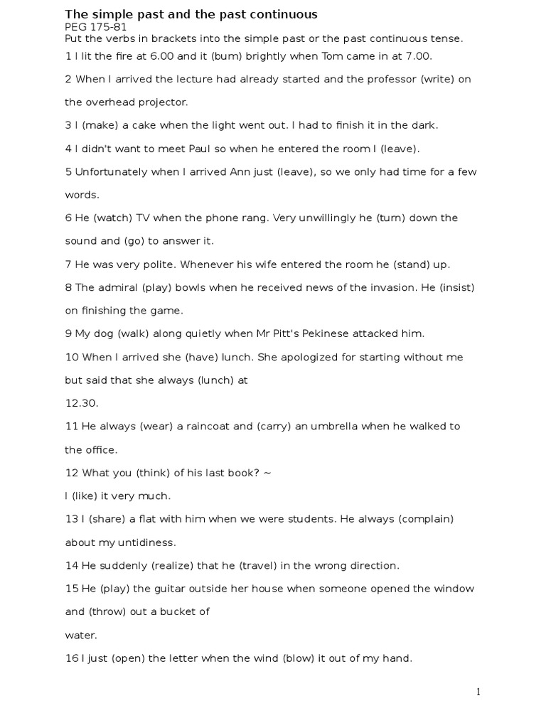 The Simple Past and The Past Continuous | PDF