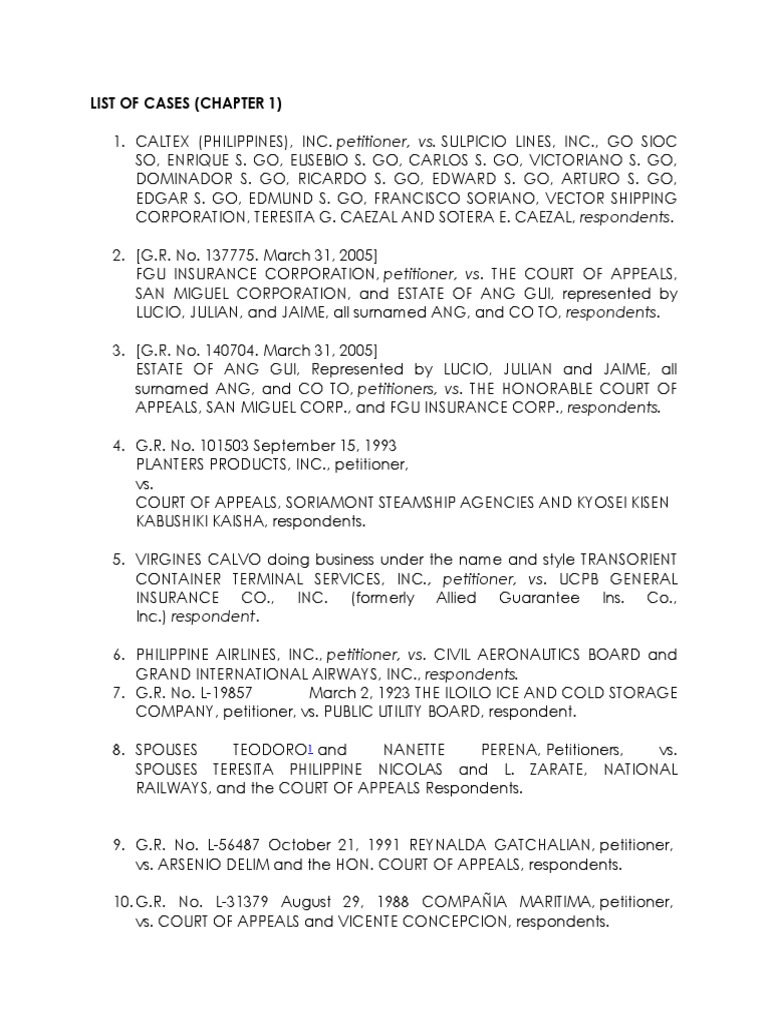 List of Cases (Chapter 1) | PDF | Companies Of The Philippines ...