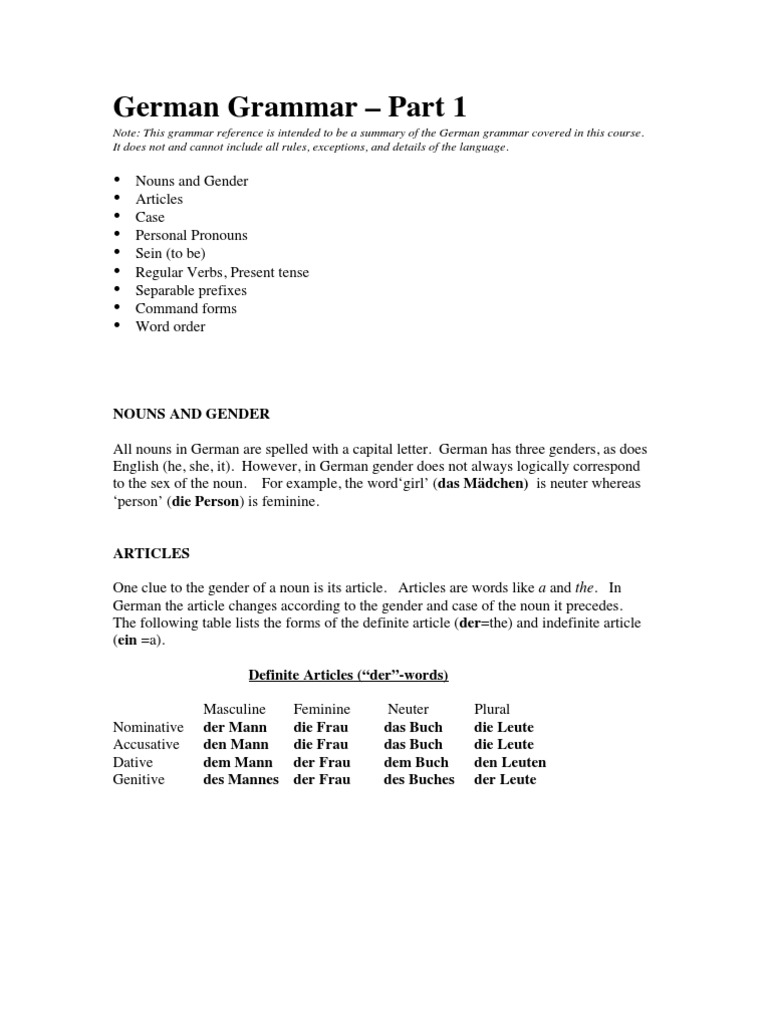German Grammar 1 | PDF | Grammatical Gender | Philology