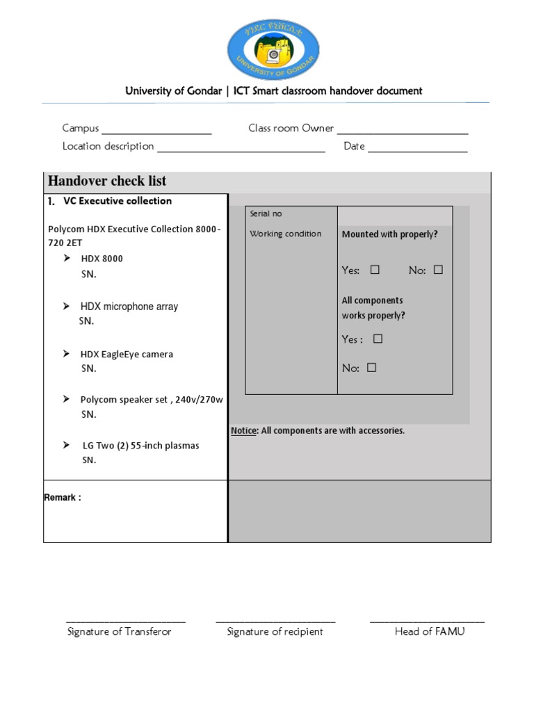 Handover Check List: VC Executive Collection | PDF