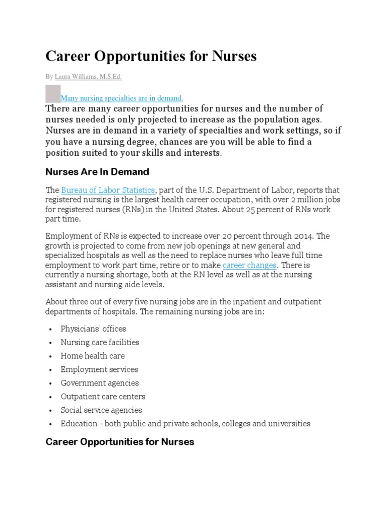 Career Opportunities In Nursing Pdf Nursing Patient
