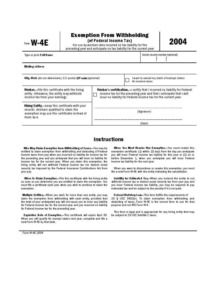 Domain Form W4E 2004 | PDF | Income Tax In The United States | Tax ...