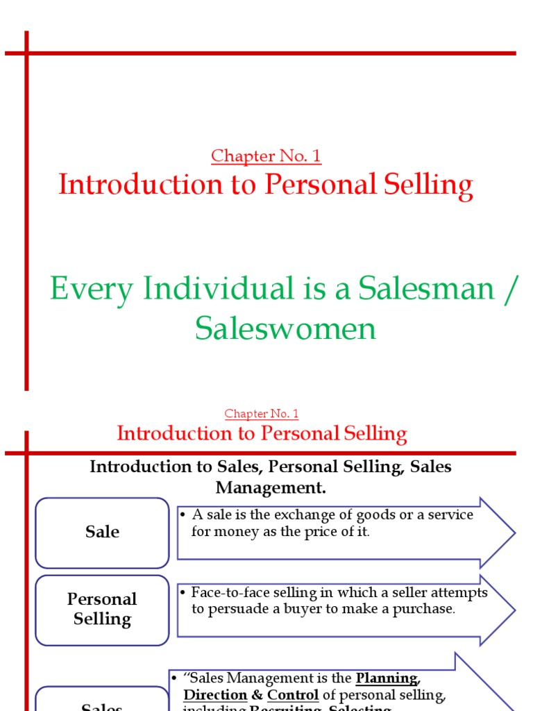 Chapter No.1 - Introduction To Personal Selling | PDF | Sales | Marketing