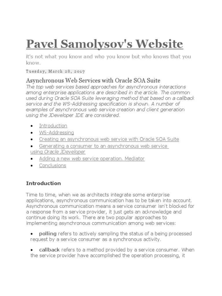 Asynchronous Web Services With Oracle Soa Suite Pdf Service Oriented Architecture Web Service