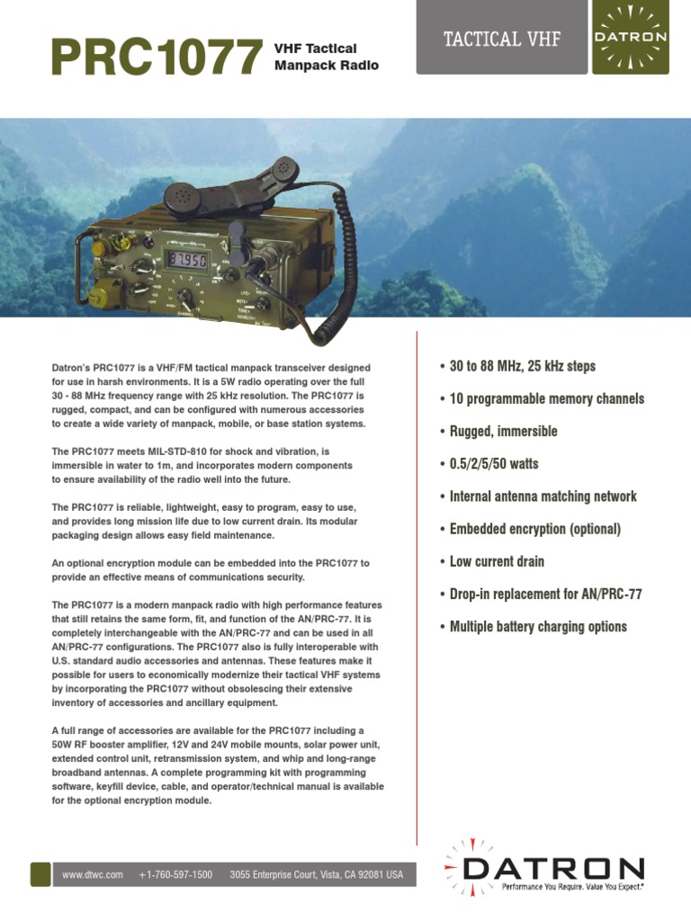 Datron PRC1077 VHF Tactical Manpack Radio: A Rugged and Reliable Communications Solution for ...
