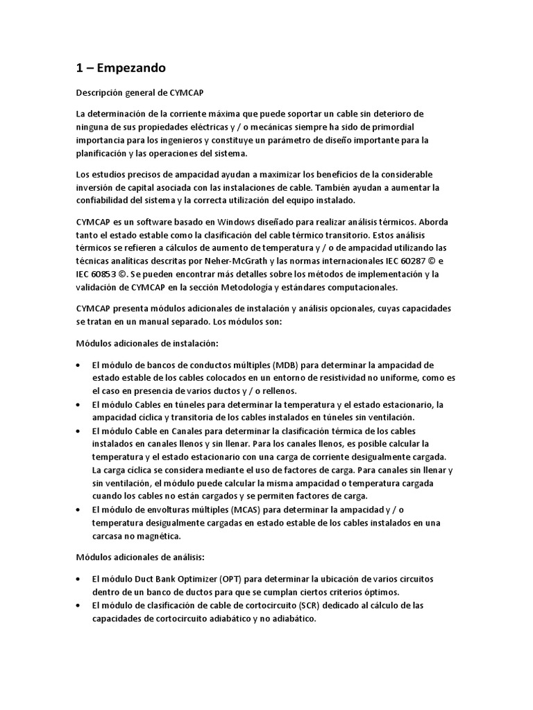 Manual Cymcap (Español JLC) | PDF | Temperatura | Ingenieria Eléctrica