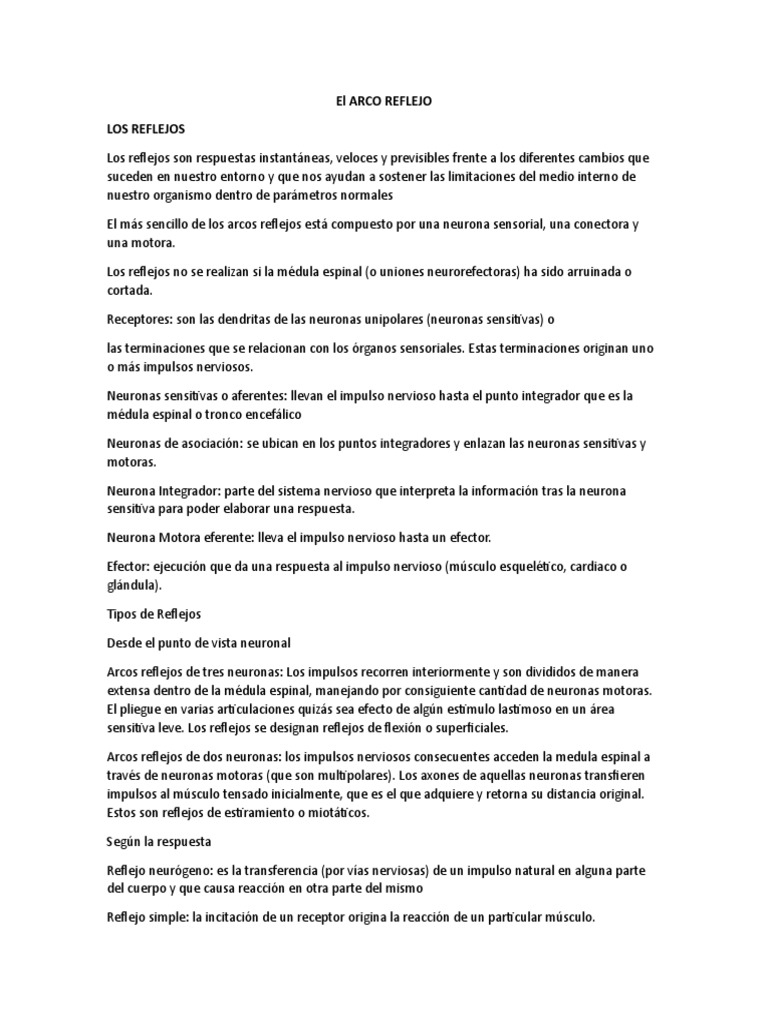 Estructura y Función del Arco Reflejo | PDF | Sistema nervioso ...