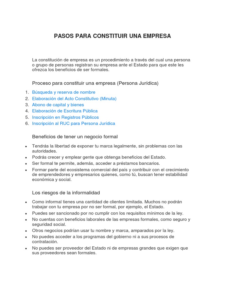 Pasos para Constituir Una Empresa | PDF | Estado (política) | Instituciones sociales