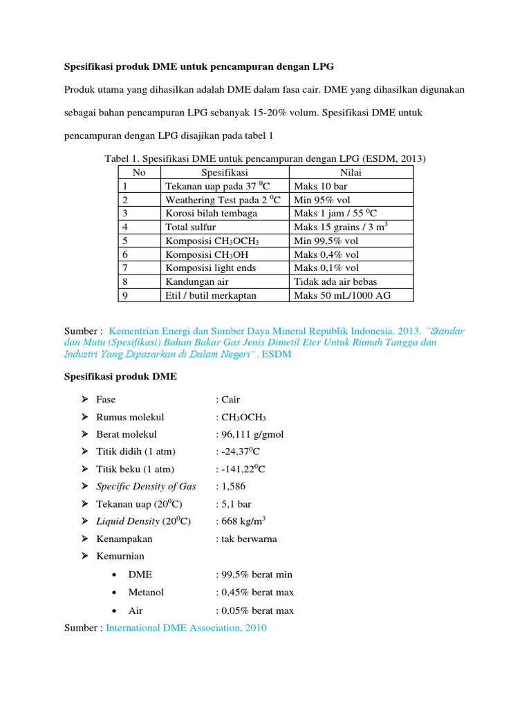 Spesifikasi DME dan Metanol untuk LPG | PDF | Sains & Matematika