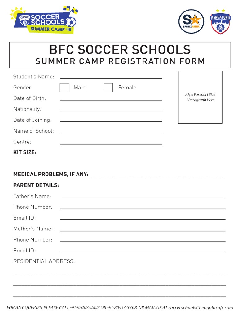 Registration Form - BFC Soccer Schools Summer Camp 2018 | PDF ...