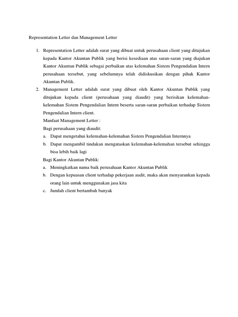 Representation Letter Dan Management Letter | PDF