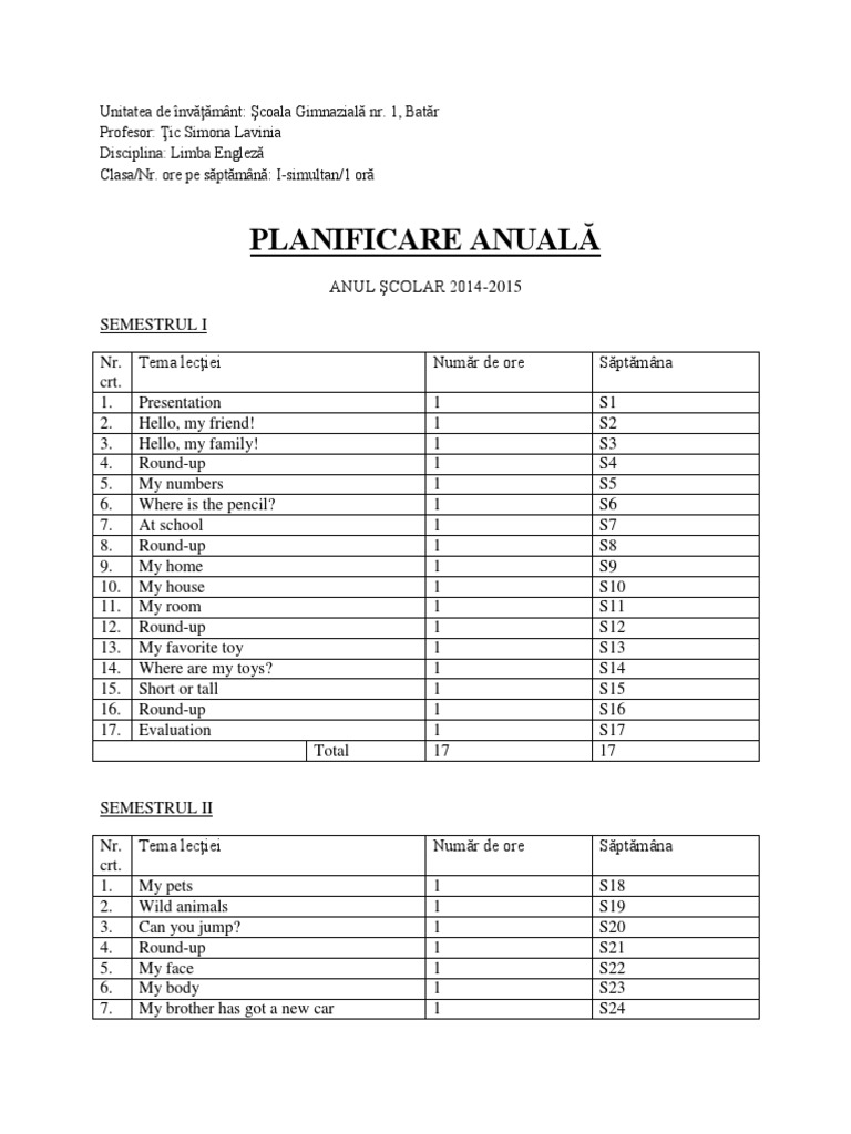 Planif Anuala Cls I Simultan | PDF