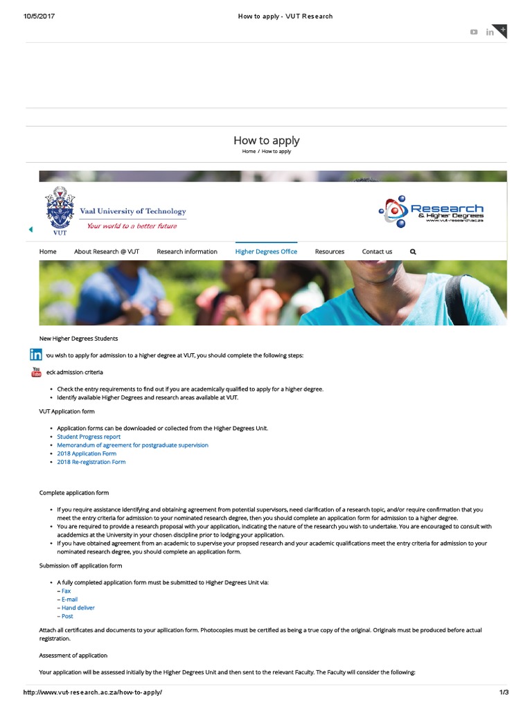 VUT Higher Degrees Application Guide | PDF | Postgraduate Education ...