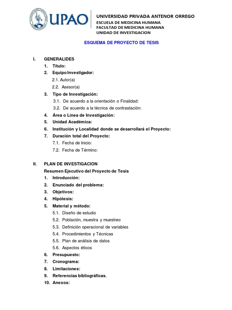 Nuevo Formato de Proyecto de Tesis Upao | PDF | Ensayo clínico | Science Nuevo Formato de Proyecto de Tesis Upao | PDF | Ensayo clínico | Science
