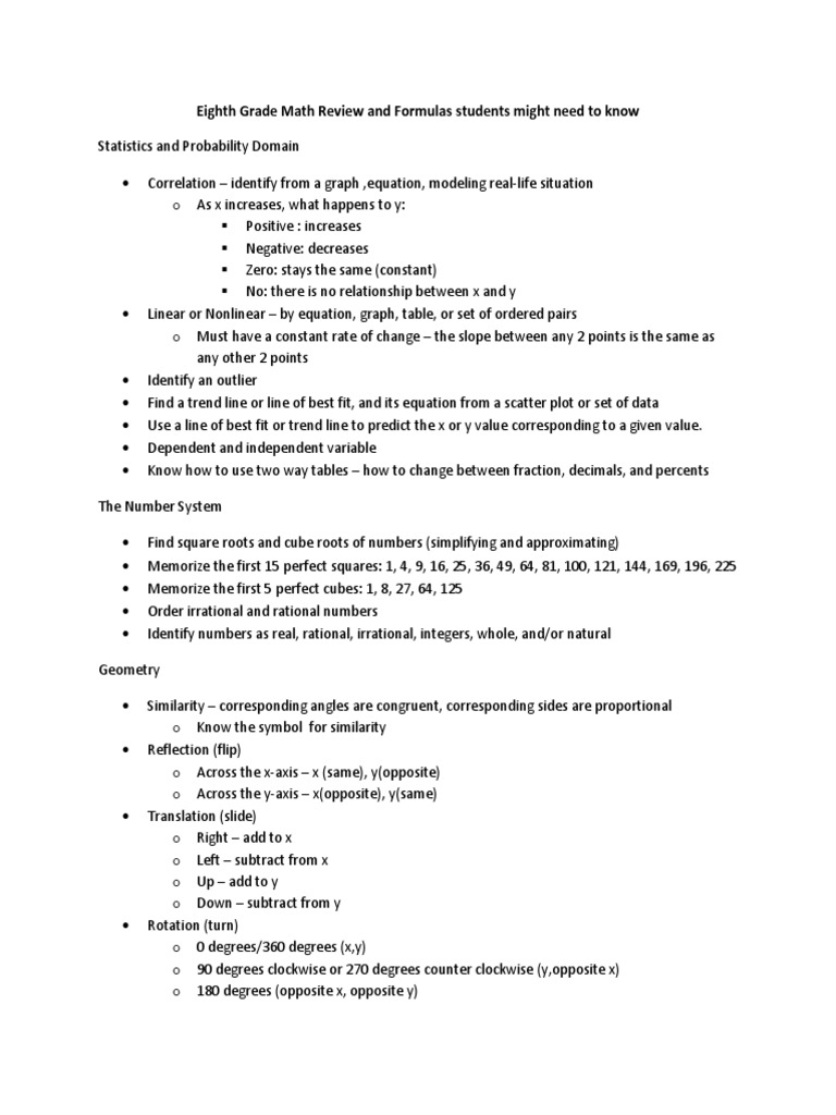 8th Grade Math Review and Formulas To Know | PDF | Slope | Triangle