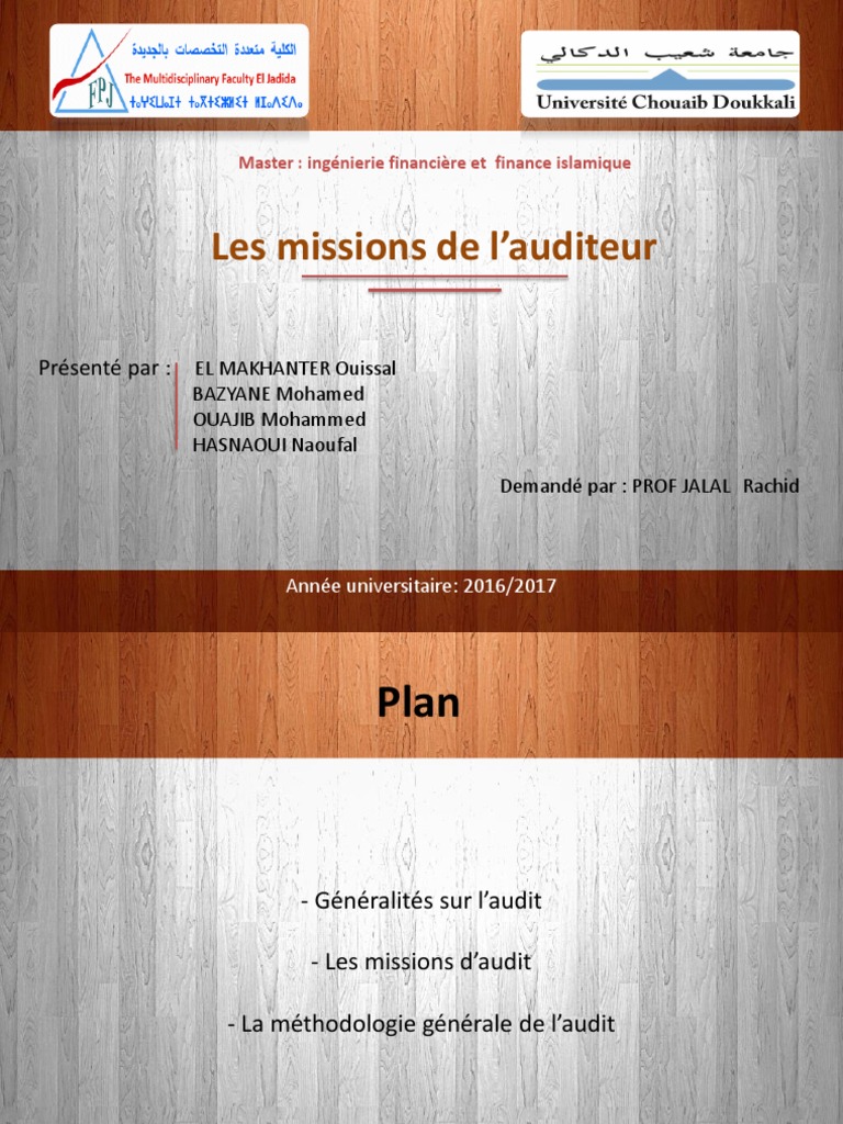 Exposé Sur Les Missions de L'auditeur | PDF | Audit | Contrôle interne
