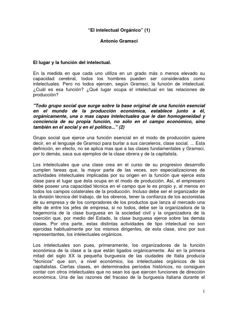 Gramsci El Intelectual Orgánico | PDF | Antonio Gramsci | Ideologías
