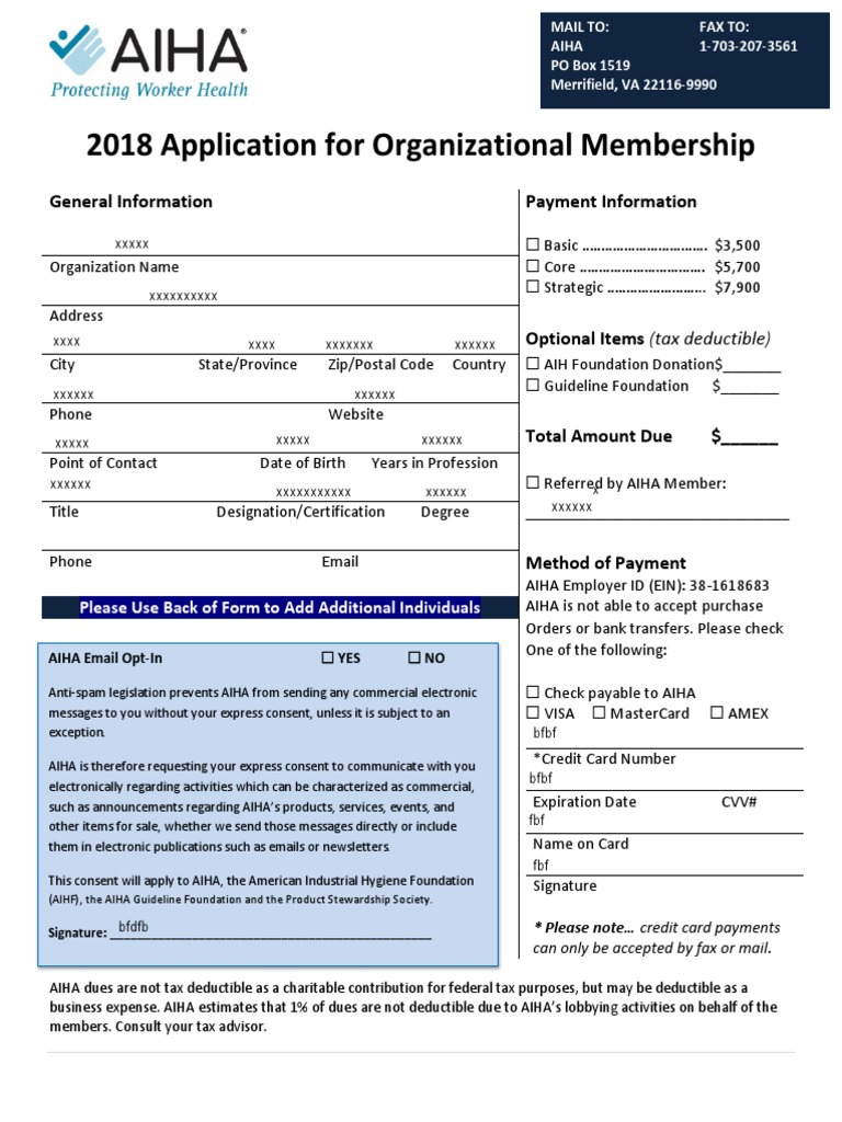 2018 AIHA Membership Application Form | PDF | Zip Code | Mail