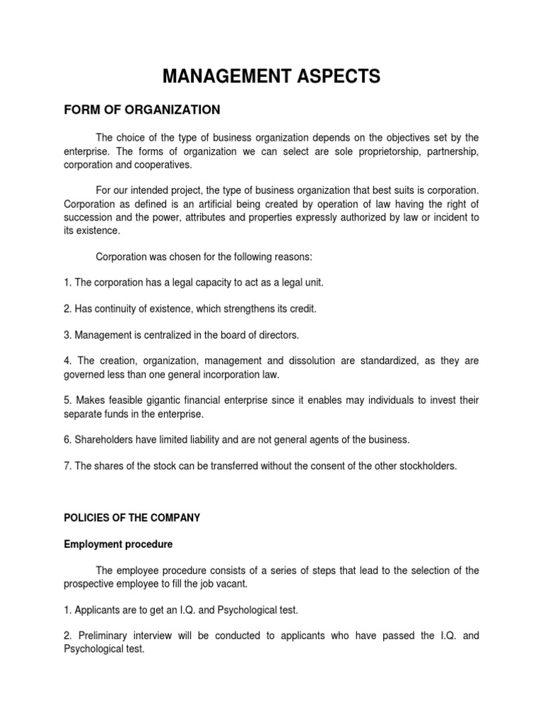 Management Aspects: Form of Organization | PDF | Corporations | Assault