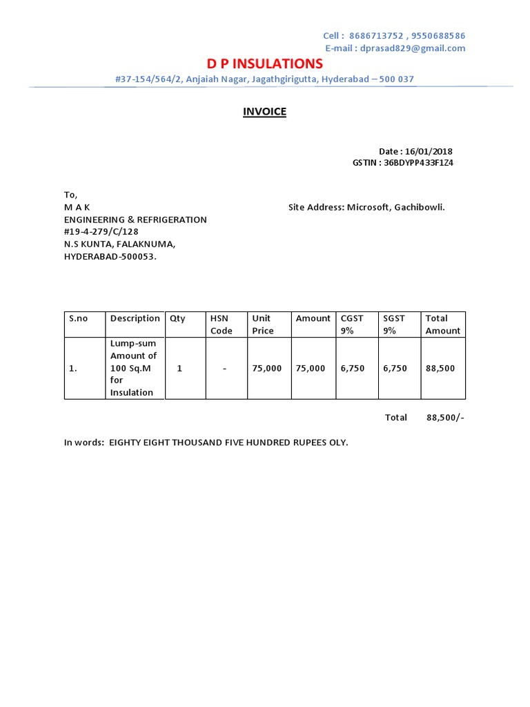 Insulation Invoice for Microsoft Site | PDF