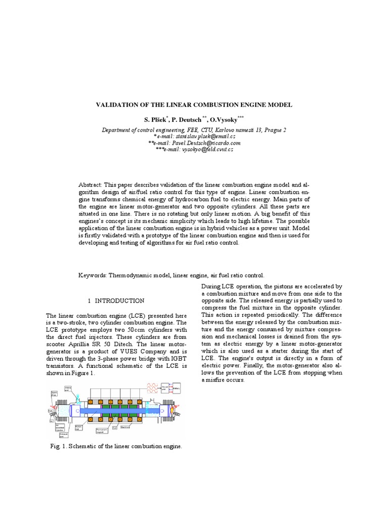 Validation of The Linear Combustion Engine Model S. Plšek, P. Deutsch ...