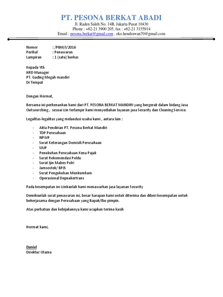 Surat Penawaran Security | PDF