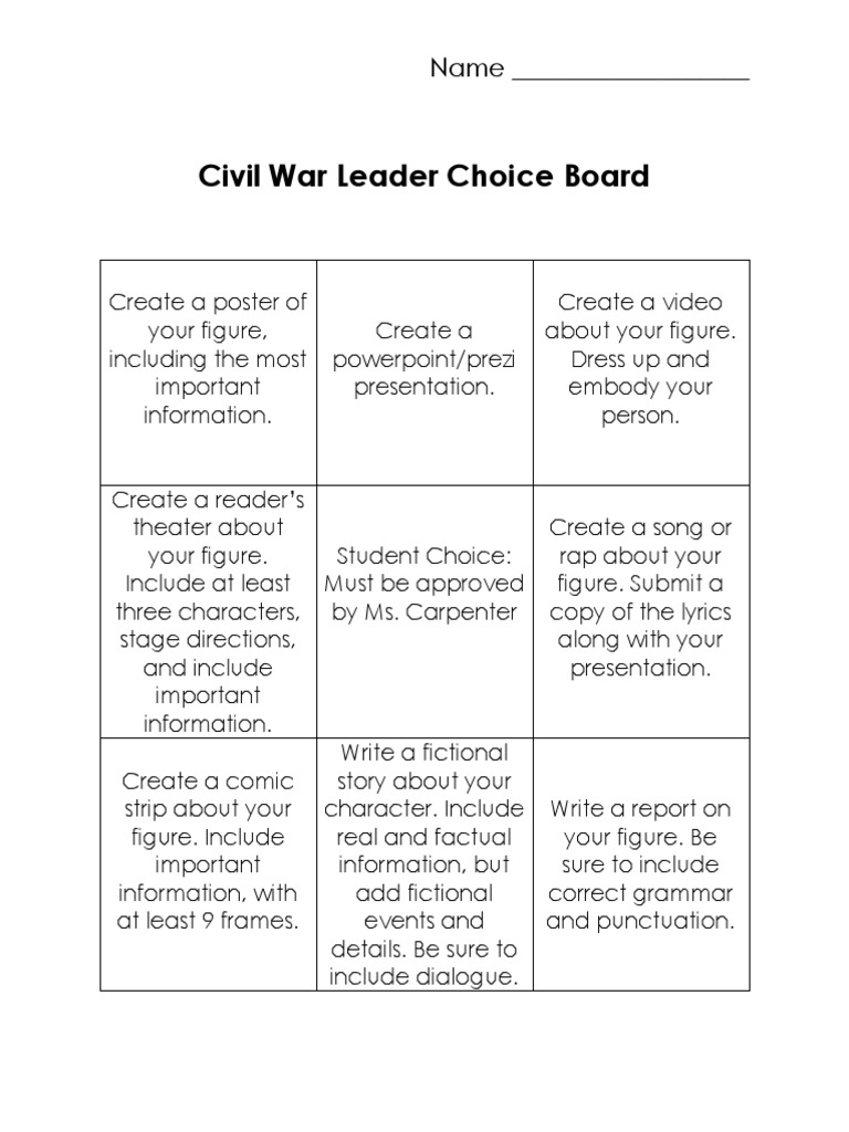 Civil War Leader Projects | PDF | Language Arts & Discipline | General ...
