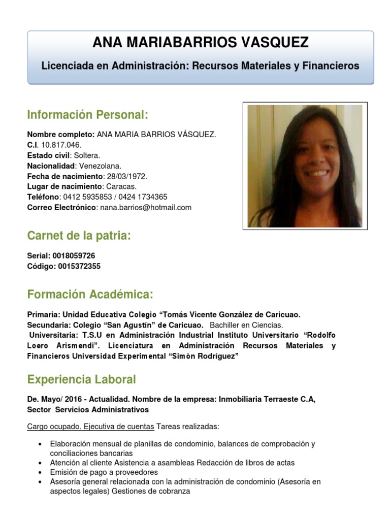 Curriculum Ana Maria Barrios Vasquez | PDF | Condominio | Business