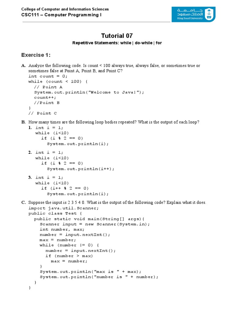 Csc111 Tutorial07 1 Pdf C Programming Language Integer 
