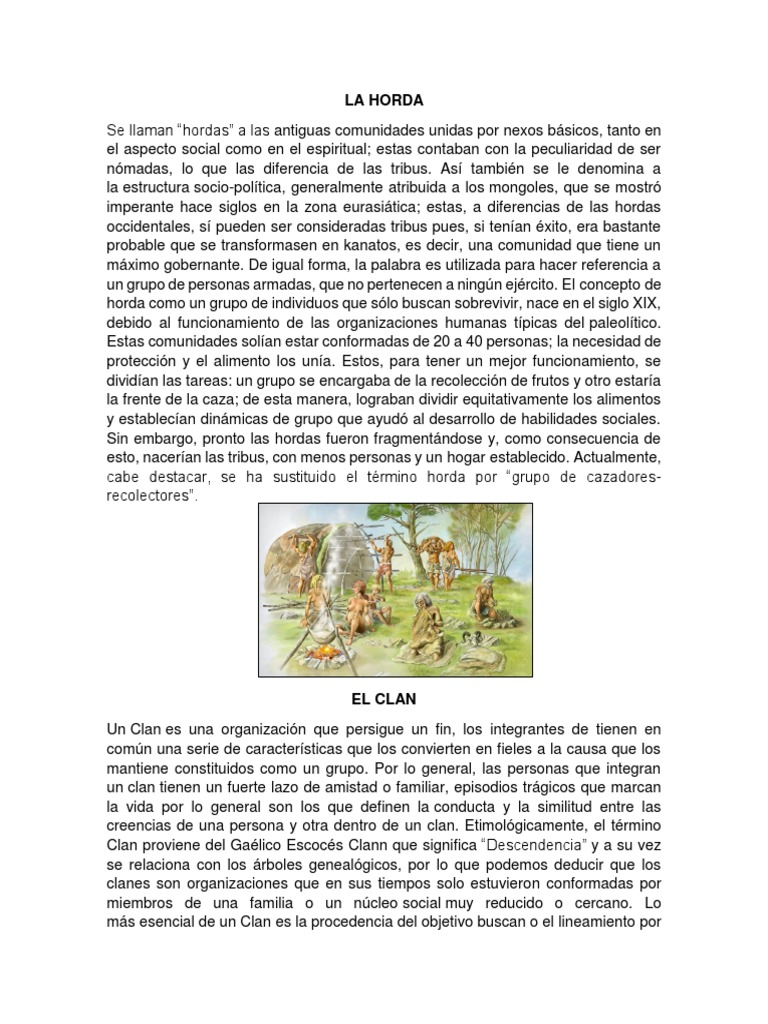 Hordas, clanes y tribus: diferencias clave | PDF | Tribu | Ciudad