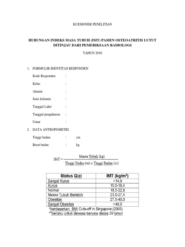 Kuesioner IMT Pasien Osteoartritis | PDF | Ilmu Sosial