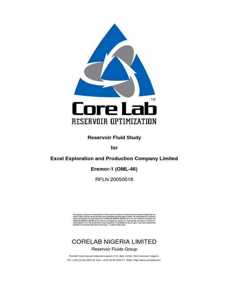 Eremor Core Lab PVT Report | PDF | Pressure | Petroleum Reservoir