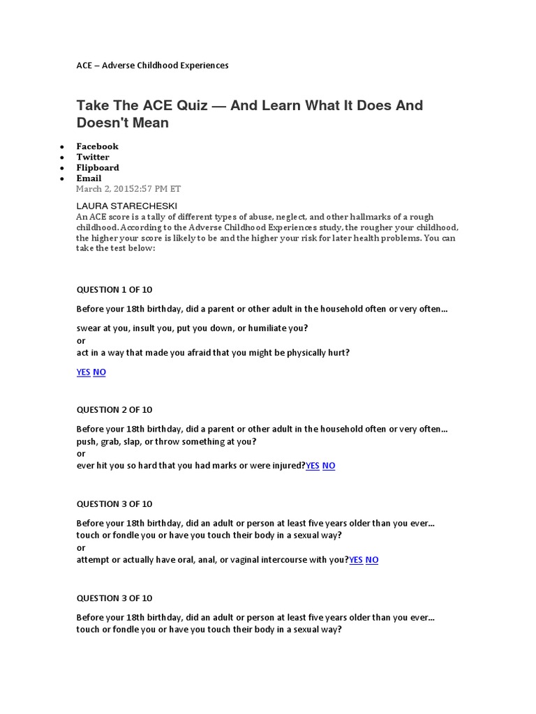 ACE - Adverse Childhood Experiences | PDF | Psychological Trauma ...