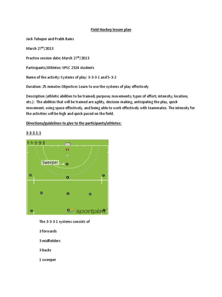 Field Hockey Lesson Plan | PDF | Ball Games | Team Sports