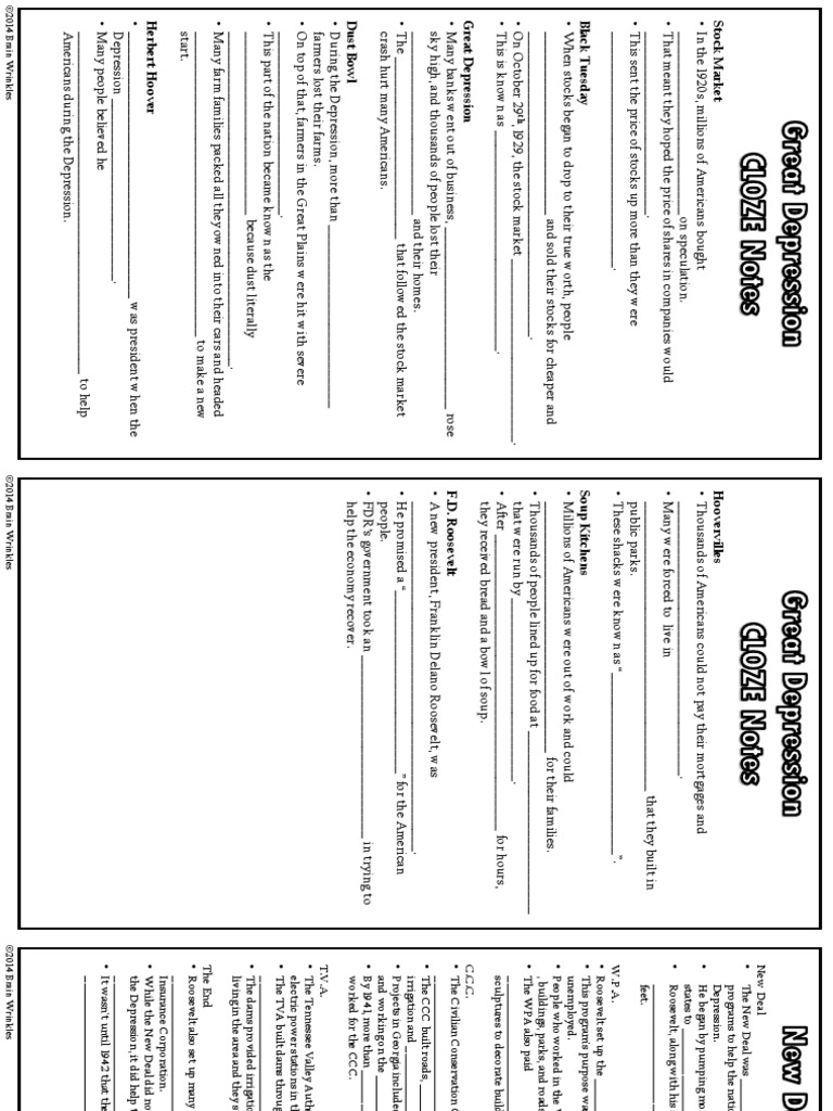 Cloze Notes Students Great Depression and New Deal | PDF | Tennessee ...
