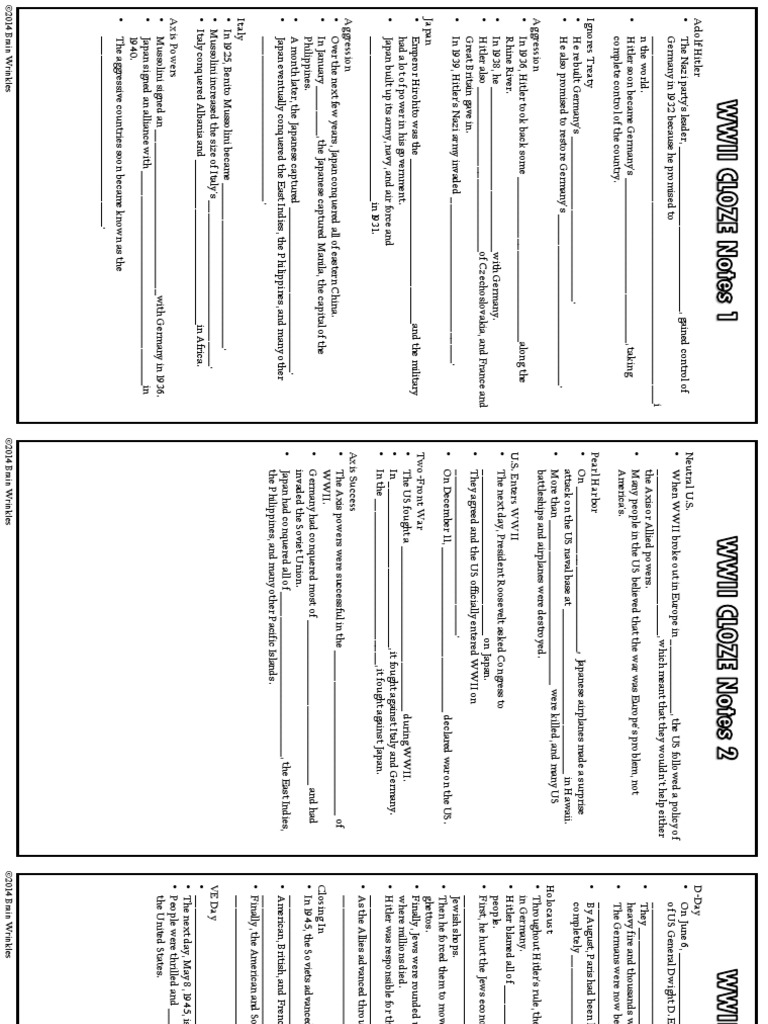 Cloze Notes Unit 6 World War II | PDF | World War II | Axis Powers