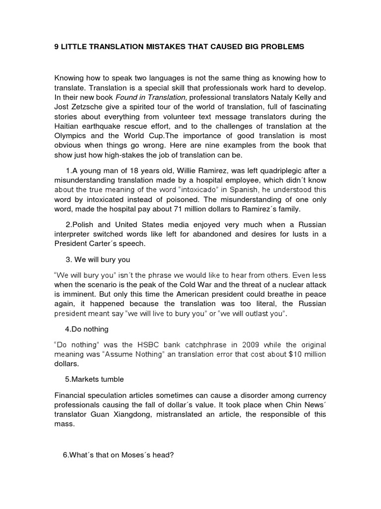 9 Little Translation Mistakes That Caused Big Problems | PDF ...