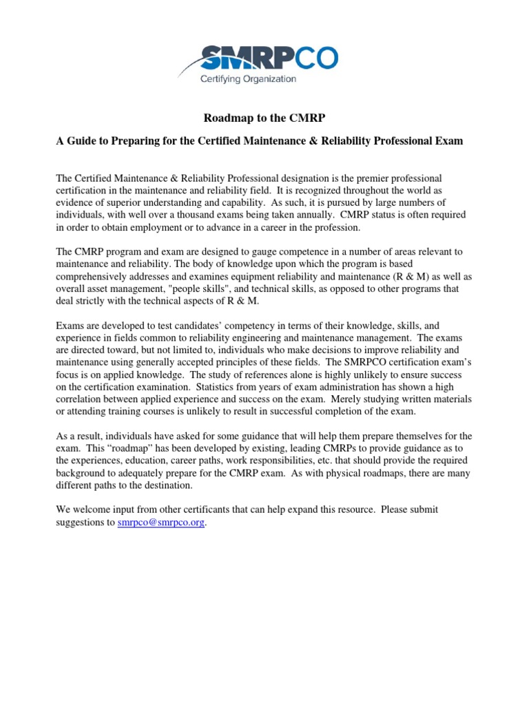 CMRP Exam Preparation Roadmap | PDF | Professional Certification ...
