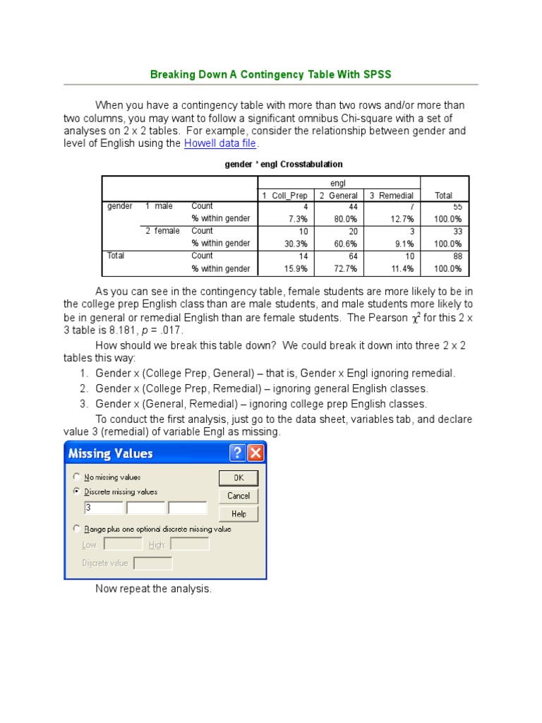 Breaking Down A Contingency Table With SPSS: Howell Data File | PDF ...