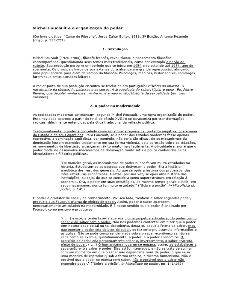 Michel Foucault e A Organização Do Poder | PDF | Poder (social e ...