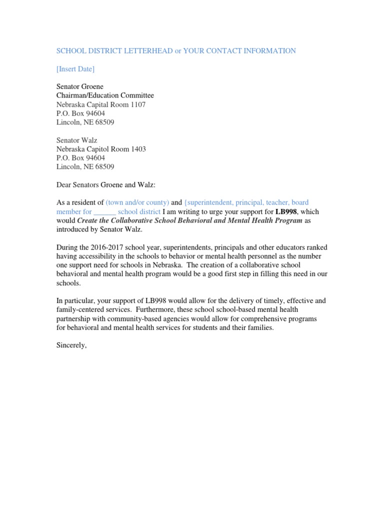 School District Letterhead or Your Contact Information (Insert Date) | PDF