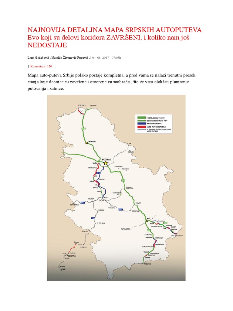 Najnovija Detaljna Mapa Srpskih Autoputeva Evo Koji Su Delovi Koridora ...